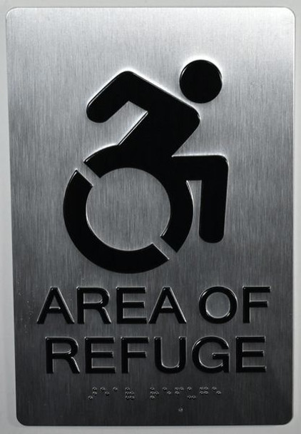 AREA OF REFUGE SIGN – Tactile Signs SILVER - BRAILLE (ALUMINUM SIGNS 9X6)