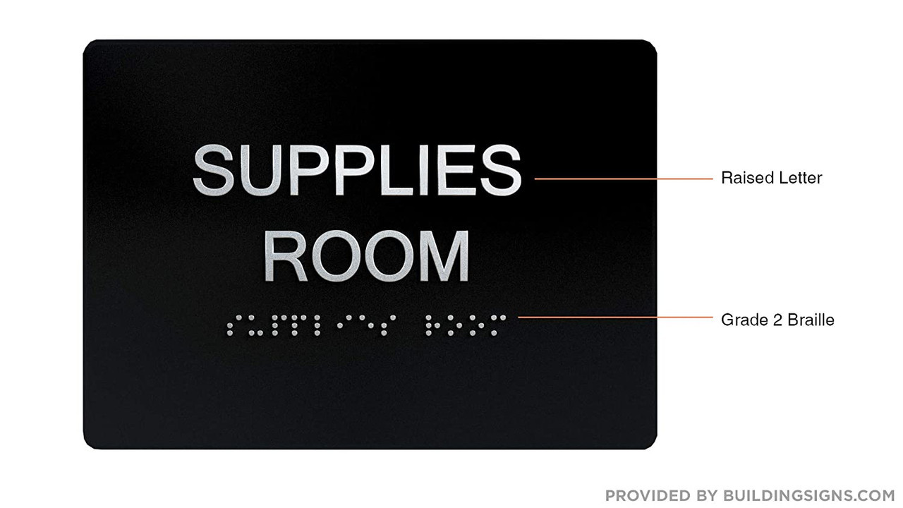 Supplies Room Sign-Tactile Signs -Black(Aluminium, Black/Silver,Size ...