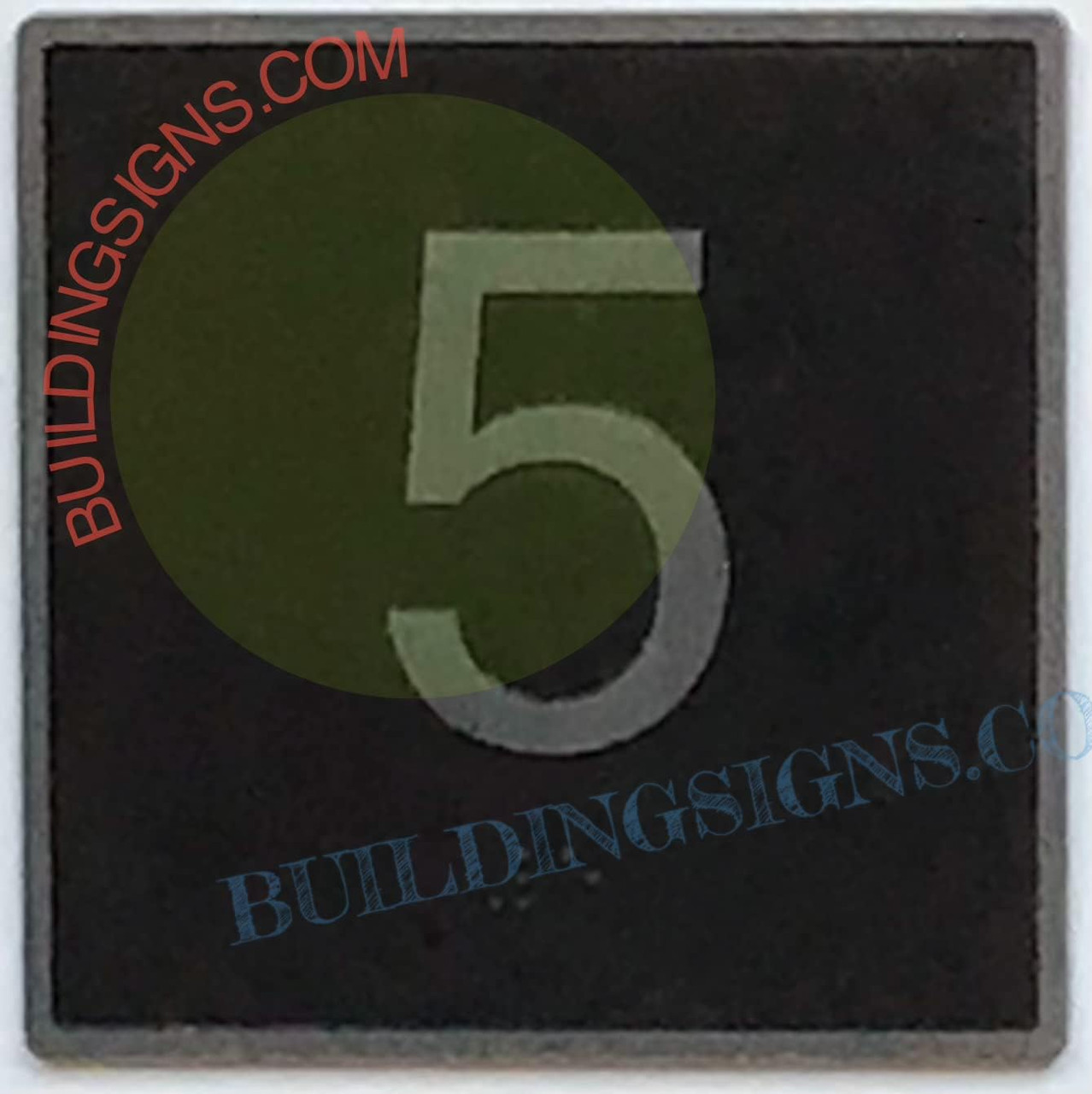 ELEVATOR FLOOR NUMBER 5 SIGN- ELEVATOR JAMB PLATE FLOOR 5 SIGN (BLACK ...