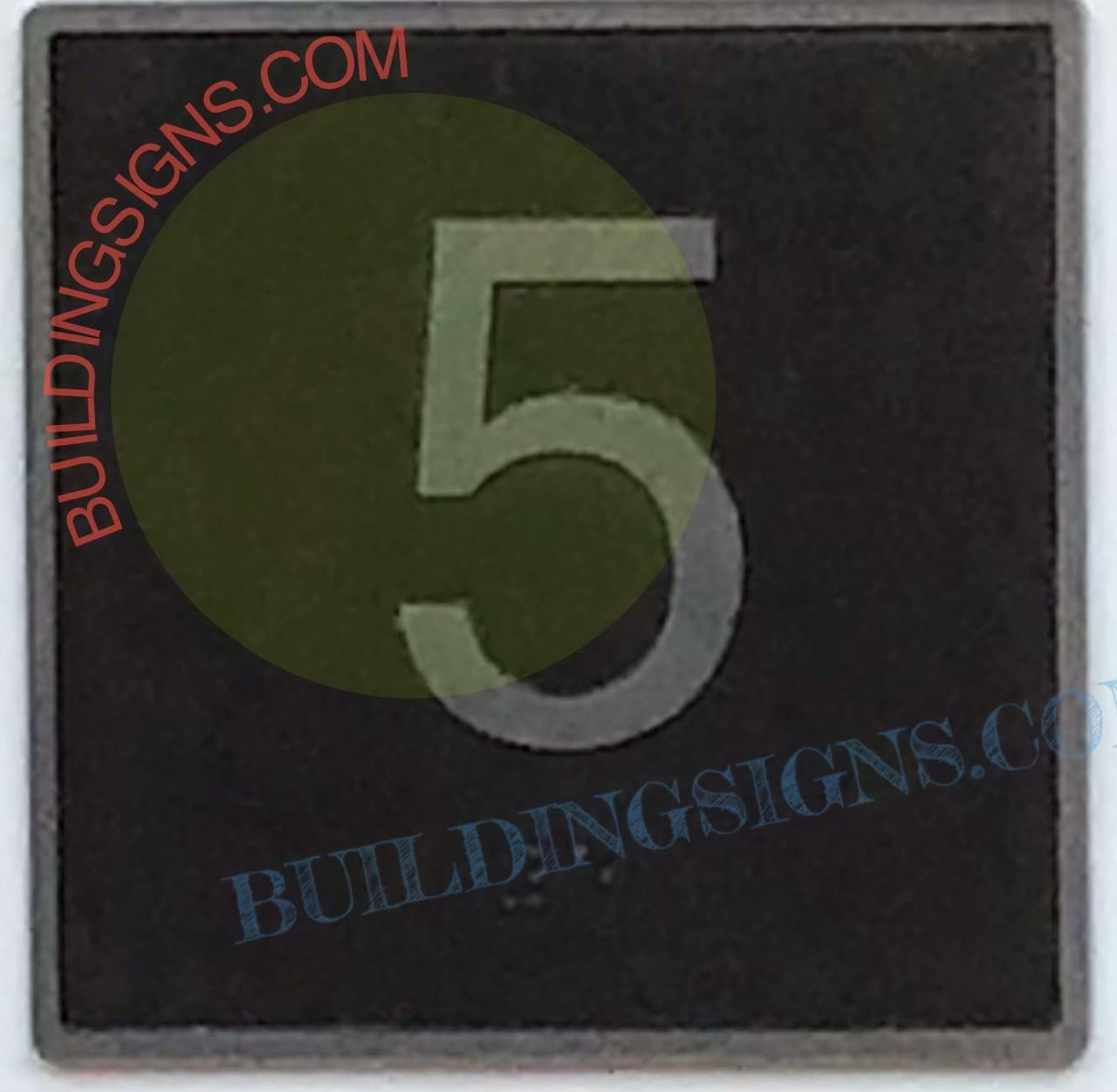 ELEVATOR FLOOR NUMBER 5 SIGN- ELEVATOR JAMB PLATE FLOOR 5 SIGN (BLACK ...