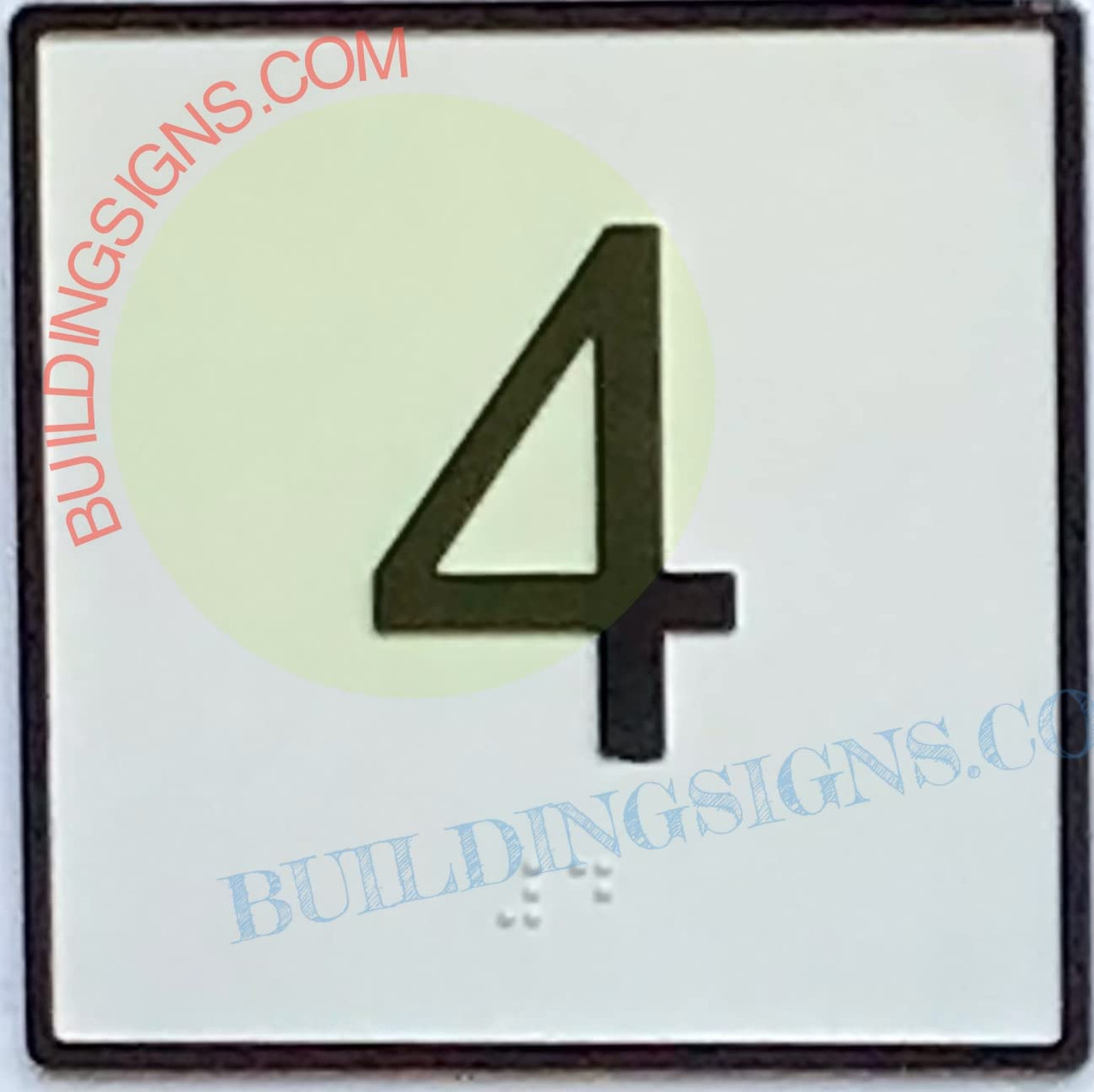 Elevator Floor Number 4 Sign- Elevator JAMB Plate 4 Sign (White ...