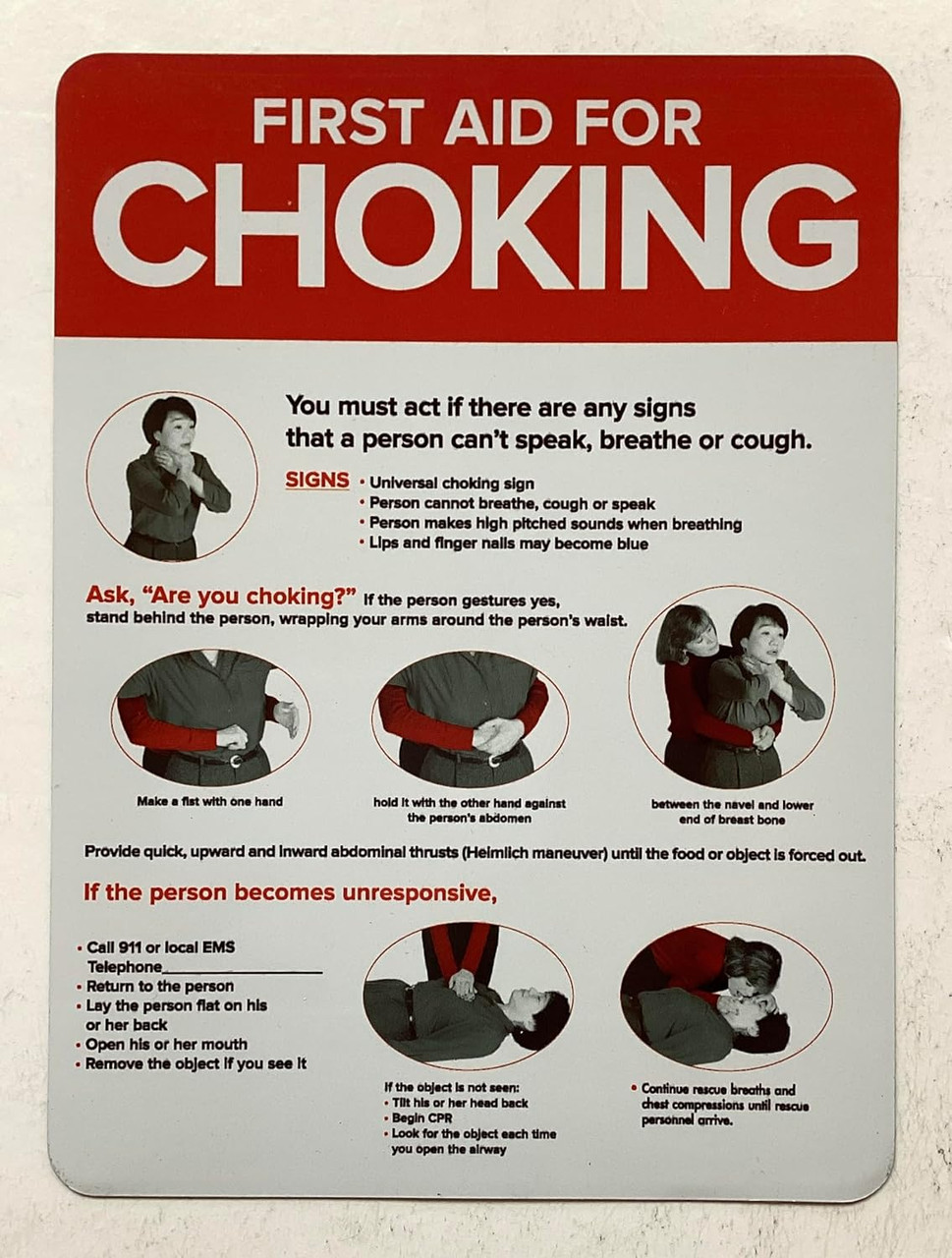 Chef Refrigerator FIRST AID FOR CHOKING Notice - FIRST AID FOR CHOKING ...