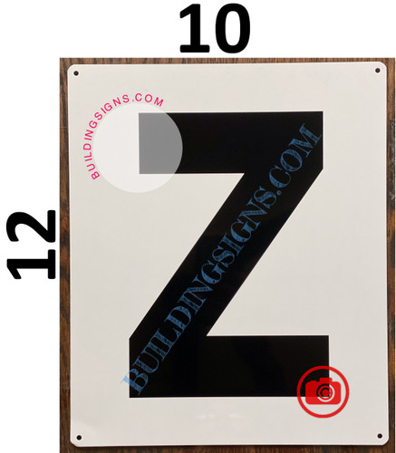 LETTER Z SIGN - WHITE (ALUMINUM SIGNS 12X10)- PARKING LOT NUMBER SIGN