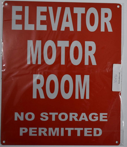 Elevator Motor Room Sign (Red, Reflective, Aluminium 10x12)