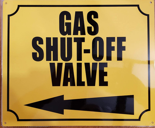 Gas Shut Off Valve Right Sign (Aluminium, Yellow Background,10X12 inch)