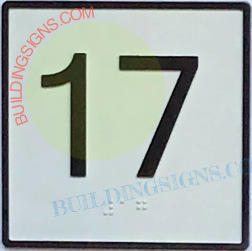 Elevator Floor Number 17 Sign- Elevator JAMB Plate Floor 17 Sign (White ...