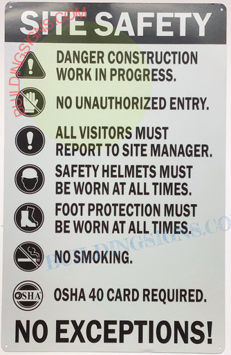 SITE SAFETY SIGN (22X14,White,Aluminum)