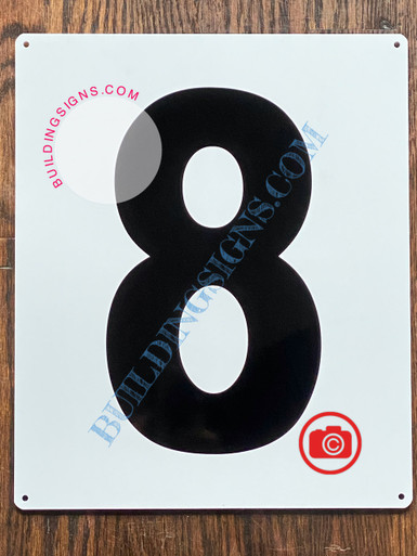 NUMBER 8 SIGN - WHITE (ALUMINUM SIGNS 12x10)- Parking LOT Number Sign