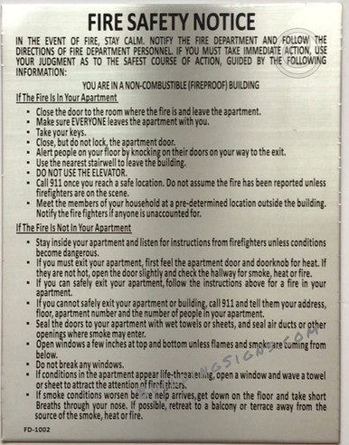 Lobby Fire Safety Notice – Fireproof Building Sign | FDNY & HPD ...