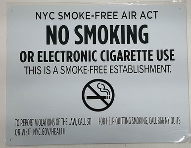 NYC Smoke free Act Sign "No Smoking or Electric cigarette Use"-FOR ...