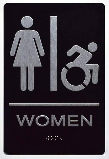 Women ACCESSIBLE Restroom Sign -Tactile Signs (Aluminium, Black/Silver ...