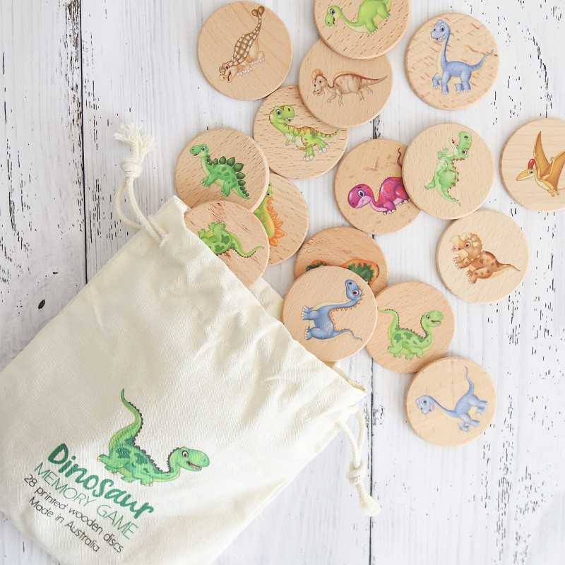 Dinosaur Memory Game - 28 Printed Wooden Discs