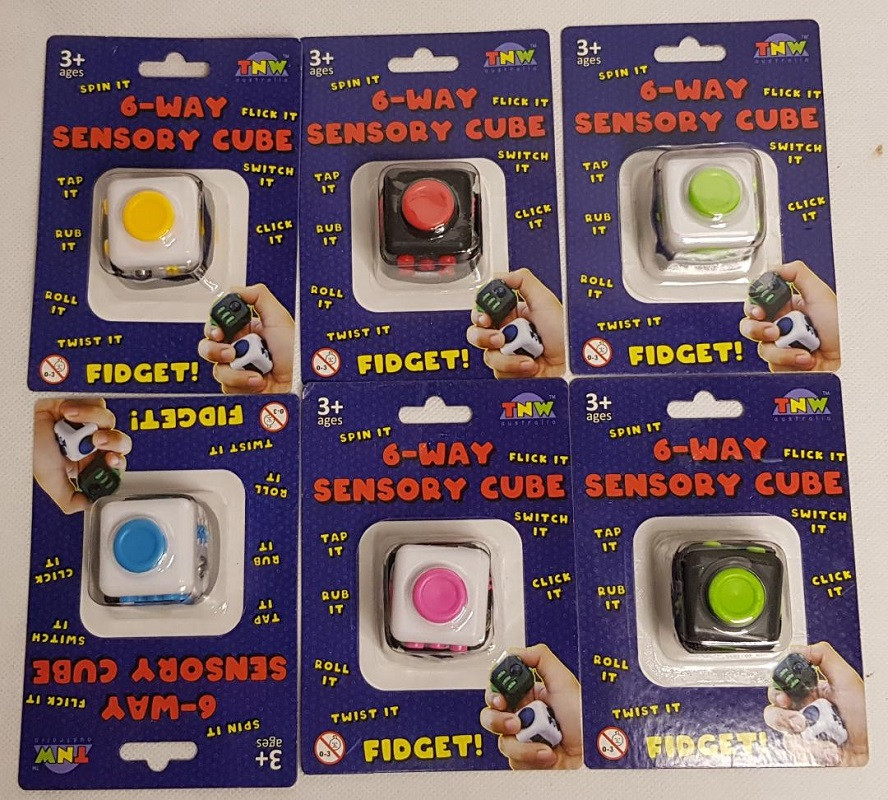 6 Way Sensory Fidget Cube - Flip, Switch, Click, Rub, Twist, Tap!