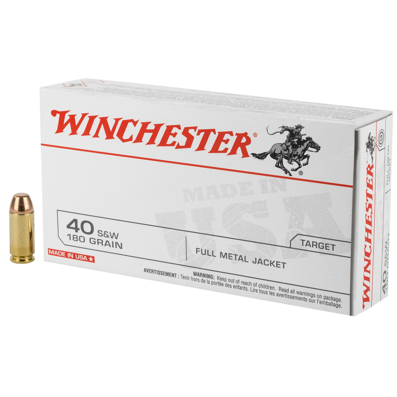 Winchester USA Target .40 S&W 180gr Full Metal Jacket 50/Box ...