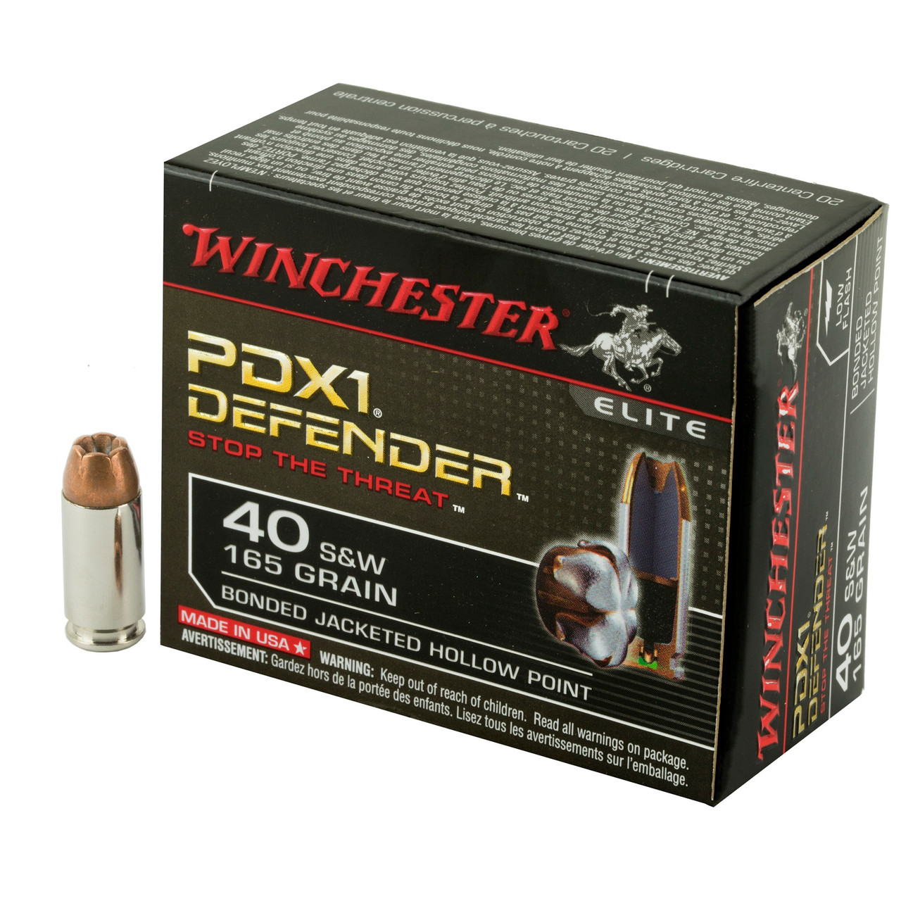 Winchester PDX1 Defender .40 S&W 165gr Bonded Jacketed Hollow Point 20 ...