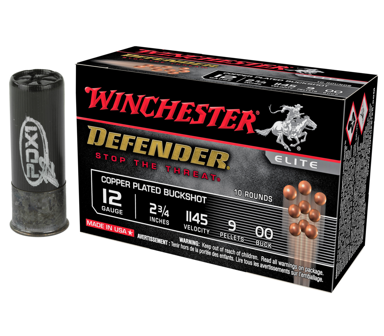 Winchester PDX1 Defender 12ga Ammo 2-3/4" #00 Copper Plated Buckshot 9 ...