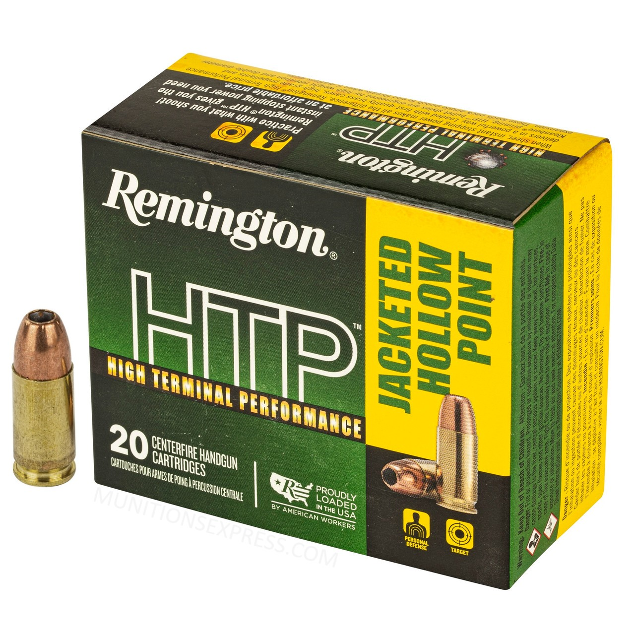 Remington HTP 9mm Luger Ammo 115gr Jacketed Hollow Point 20/Box