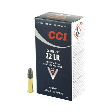 CCI Quiet .22 Long Rifle (.22 LR) Ammo Subsonic 40gr Lead Round Nose 50/Box
