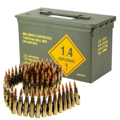 Magtech 7.62x51mm NATO Ammo M80 147gr Full Metal Jacket Belted with M13 ...