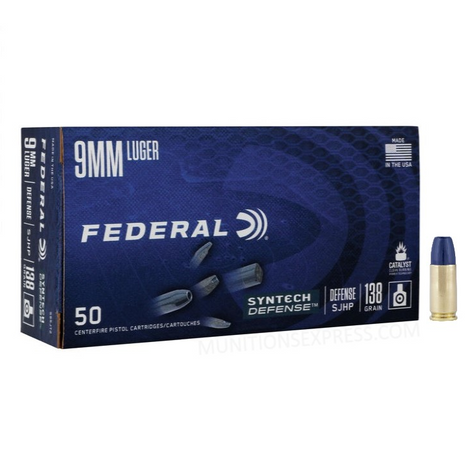 Federal Syntech Defense 9mm Luger Ammo 138gr Synthetic Jacket ...