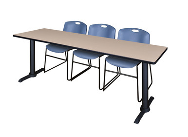 Cain 84" x 24" Training Table With 3 Zeng Stack Chairs | Furniture Tycoon