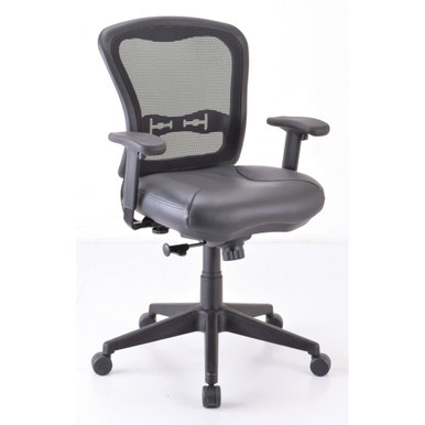 Mesh Mid Back Chair with Black Leather Seat | Furniture Tycoon