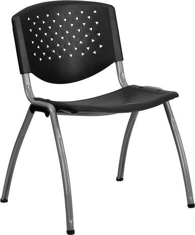 Flash Furniture HERCULES Series 880 lb. Capacity Black Polypropylene Stack Chair with Titanium Frame Finish