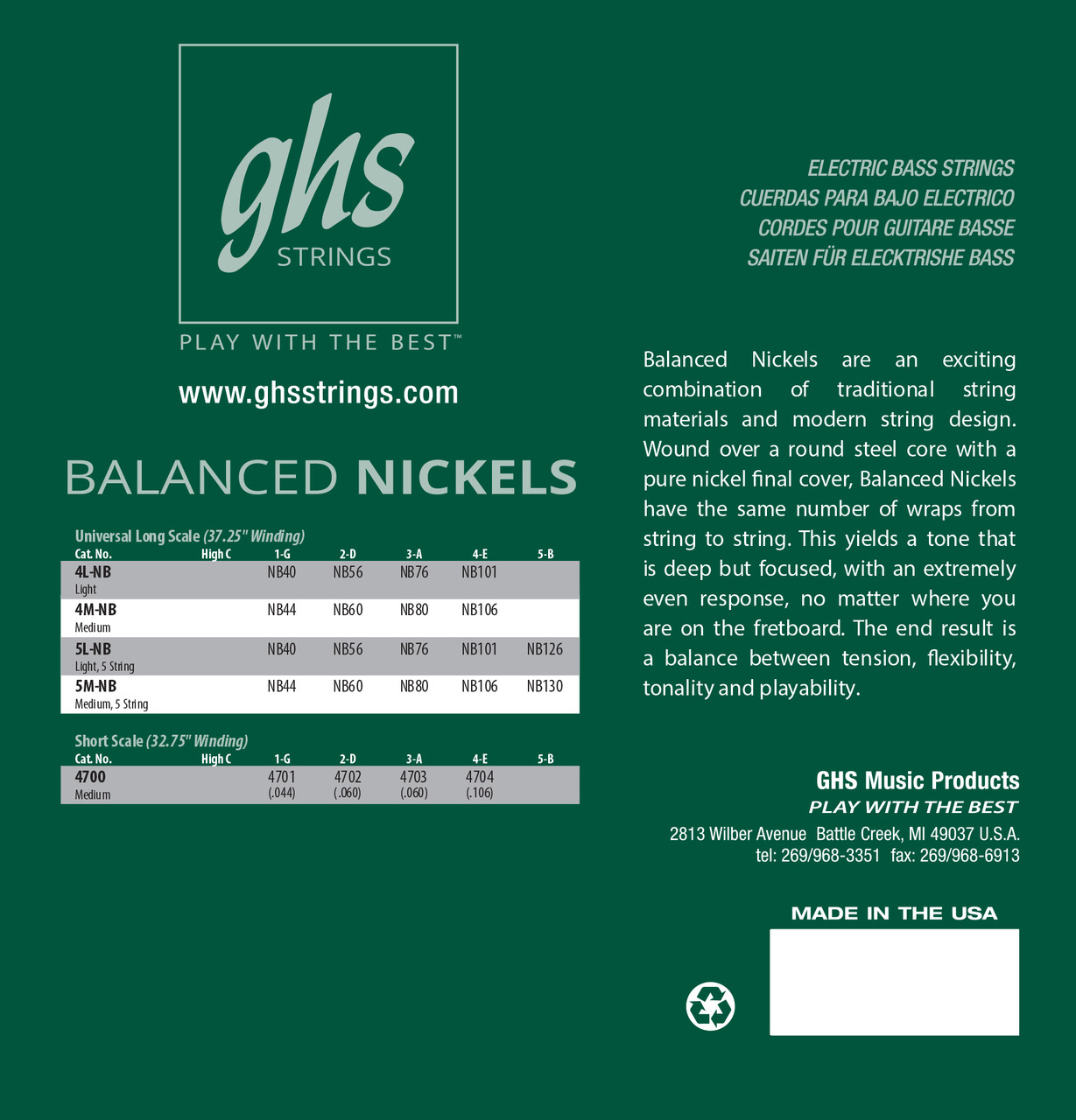 GHS Balanced Nickels Bass Guitar Strings | GimmeSomeStrings