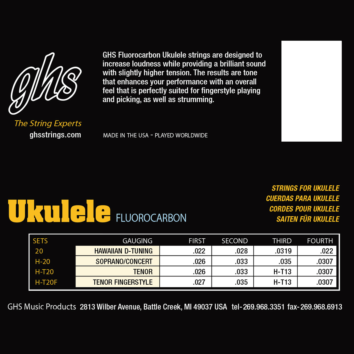 GHS H-T20 Tenor Ukulele Strings Fluorocarbon Wound C