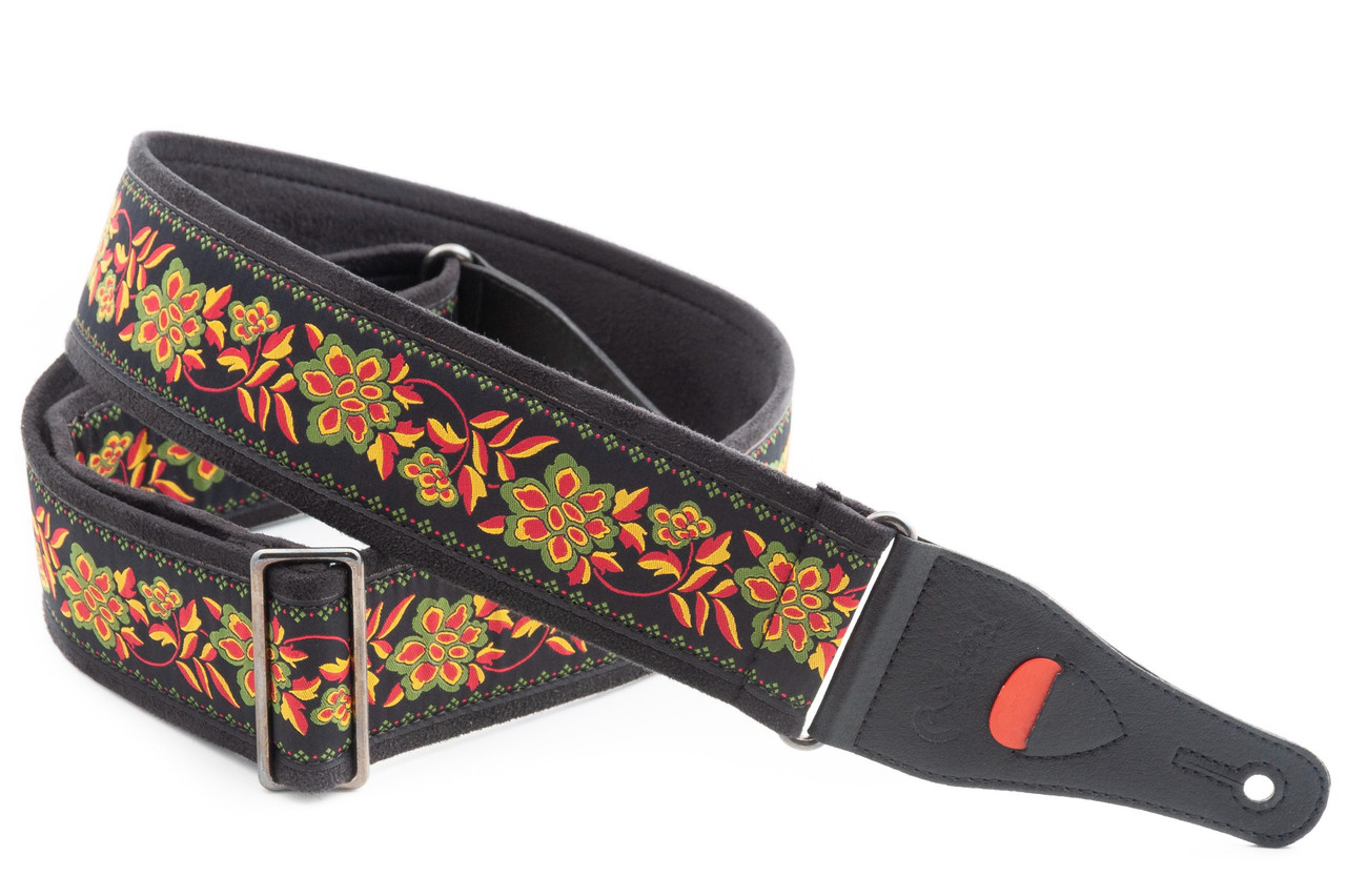 RightOn! Mojo Roses Black Guitar Strap | GimmeSomeStrings