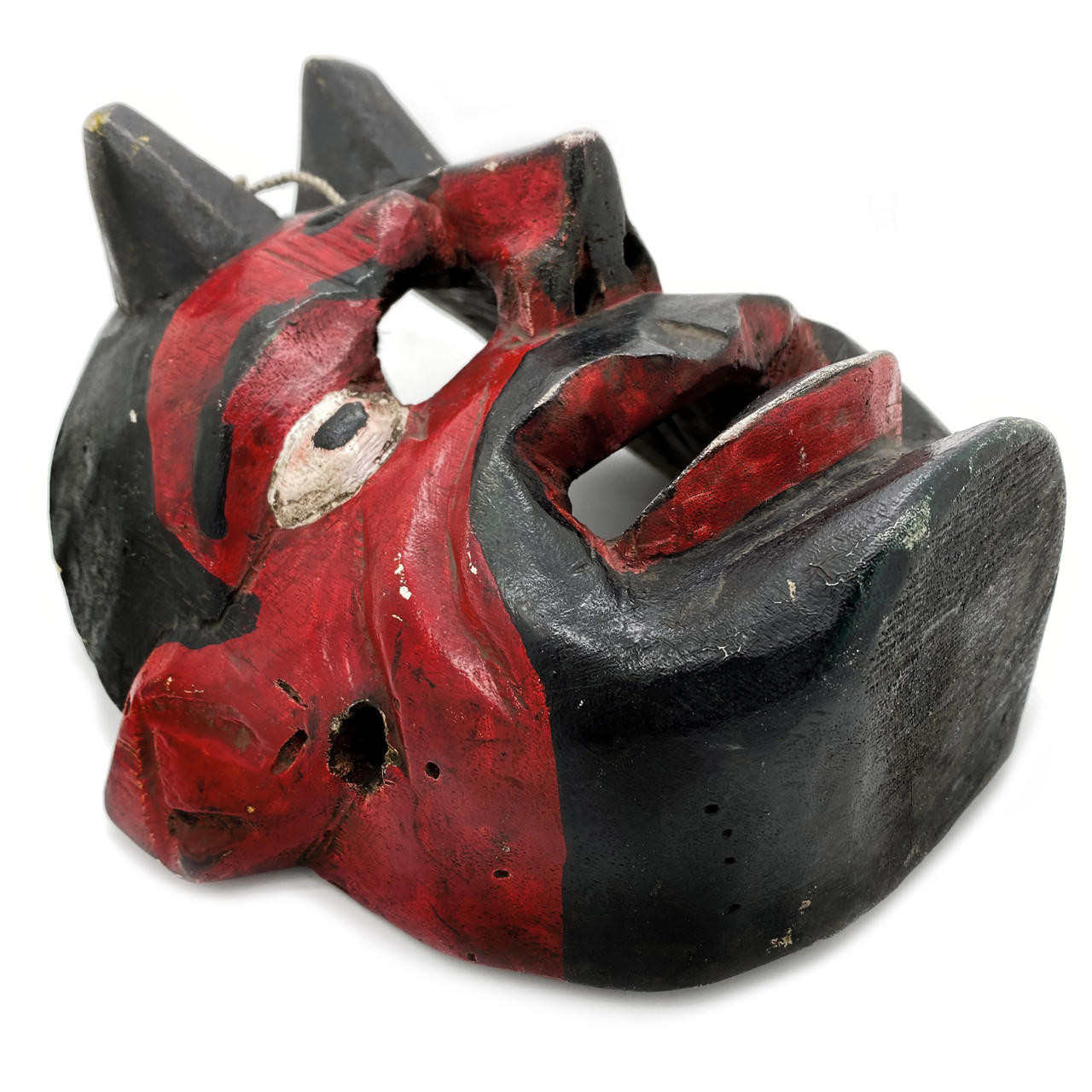 Vintage Wooden Hand Carved Diablo Mask, Handmade from Guatemala