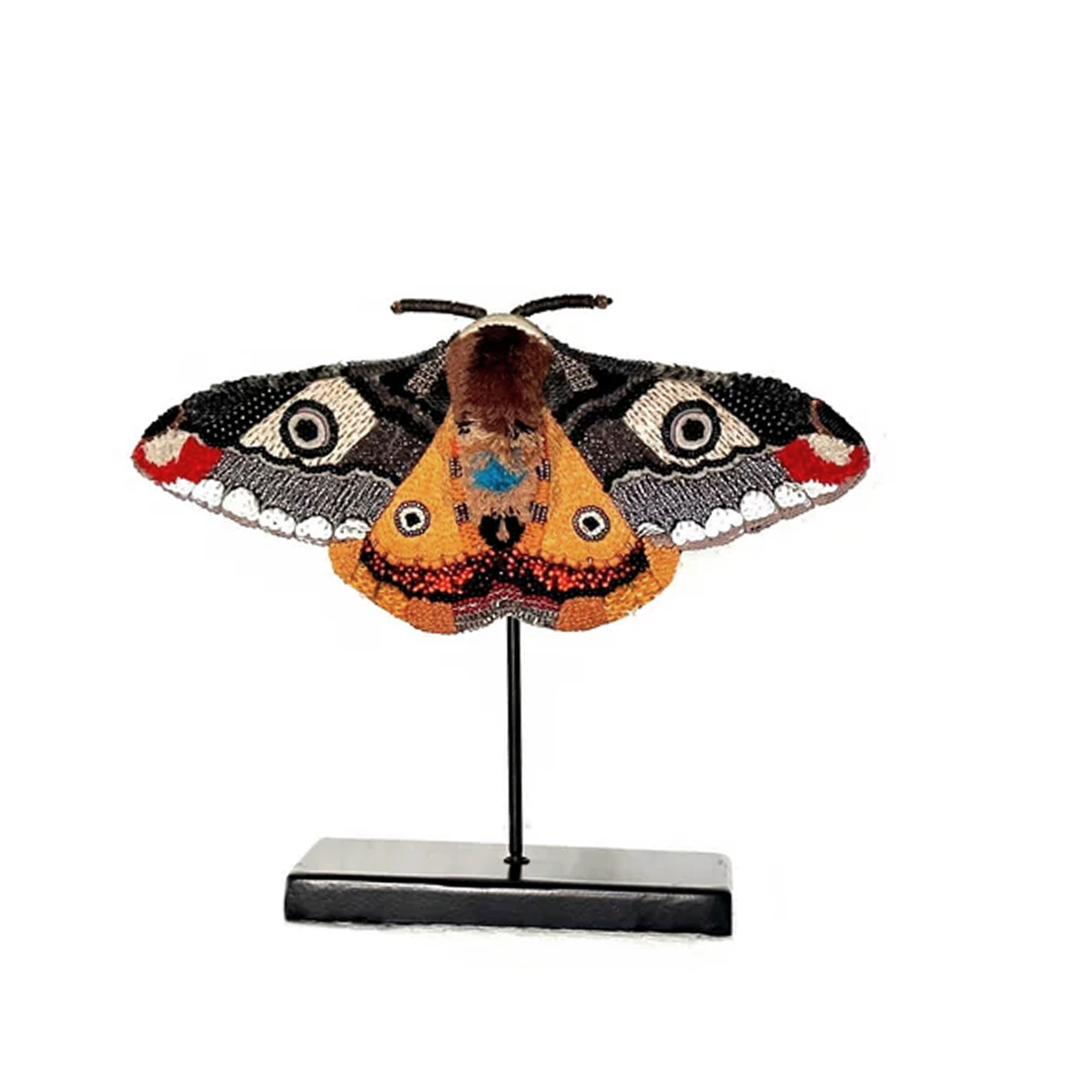 Hand-Embroidered Mosaic Moth Art with Stand – Handmade by Trovelore in ...