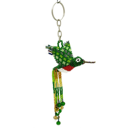 Beaded Green Hummingbird Keychain from Guatemala, Handmade
