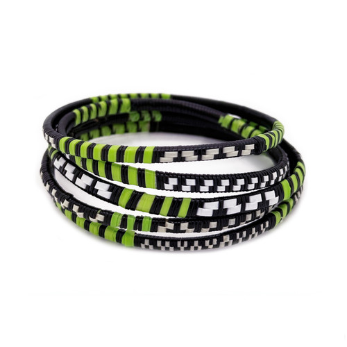 Woven Recycled Plastic Bracelets - Lime Green, White & Black, Handmade ...