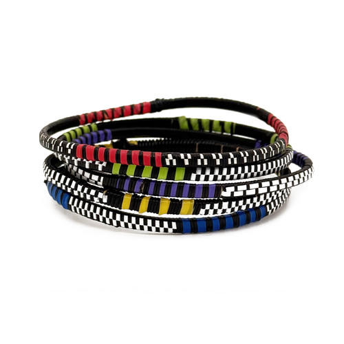 Woven Recycled Plastic Bracelets - Mixed, White & Black, Handmade from Mali