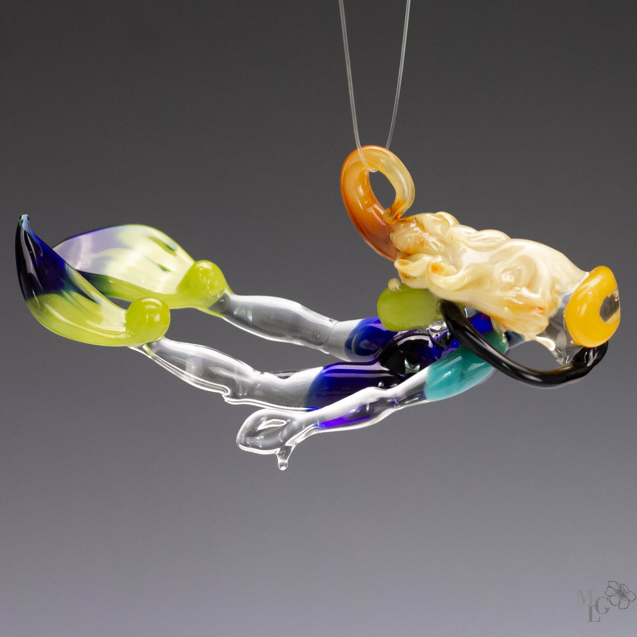 Lively green & blue scuba diving girl ornament