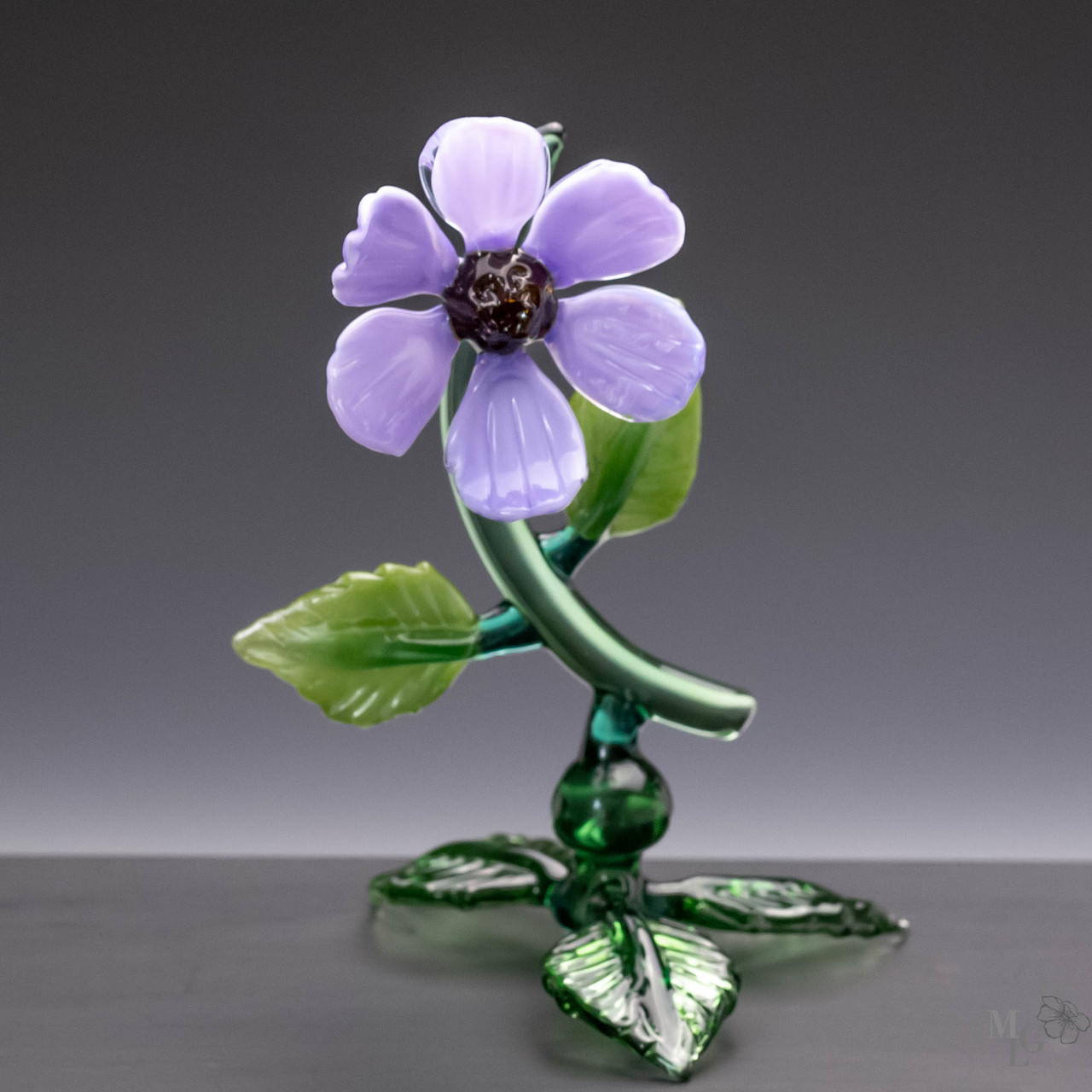 Single Violet Glass Flower/ Botanical Art Glass For Your Home