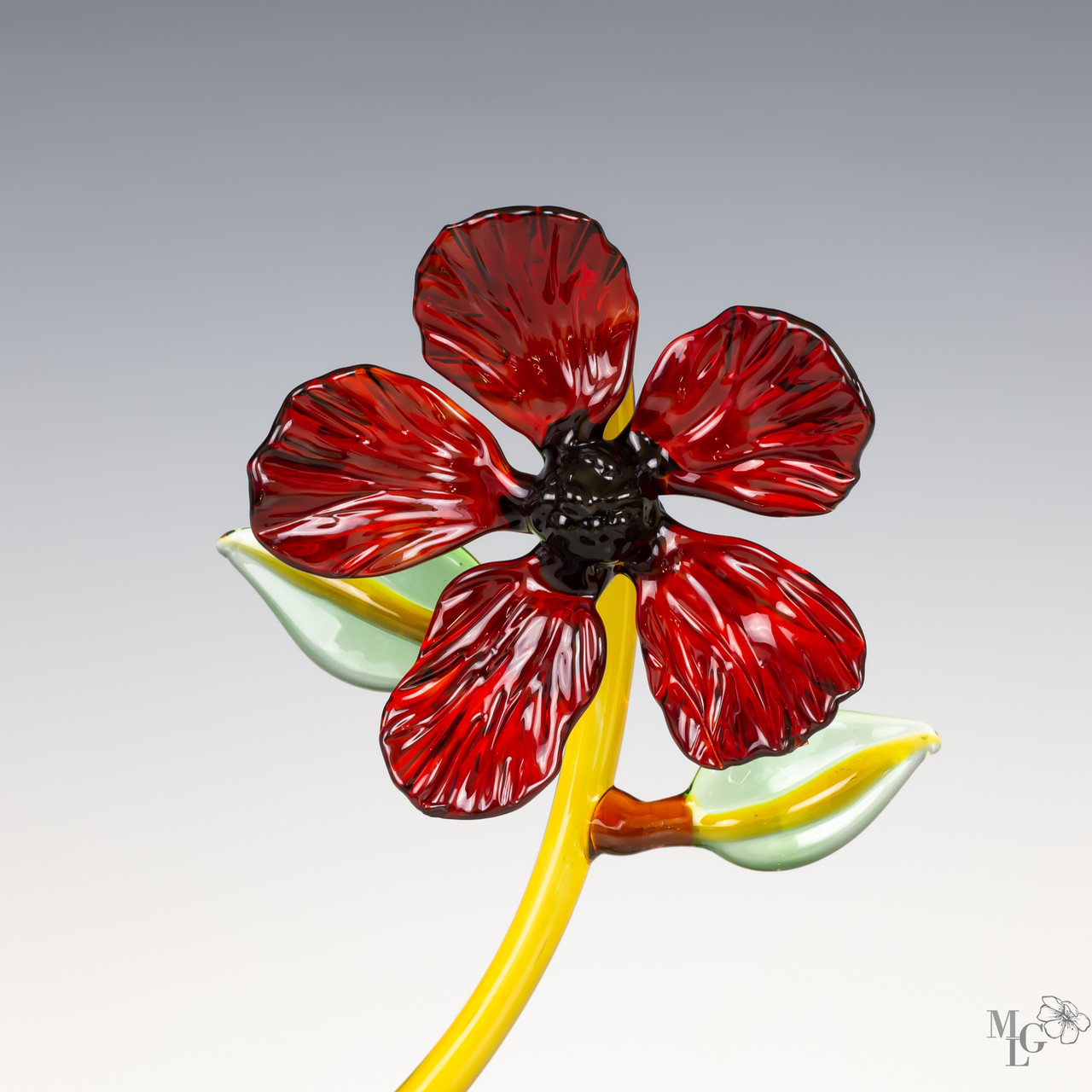 Deep Red Glass Wildflower Sculpture