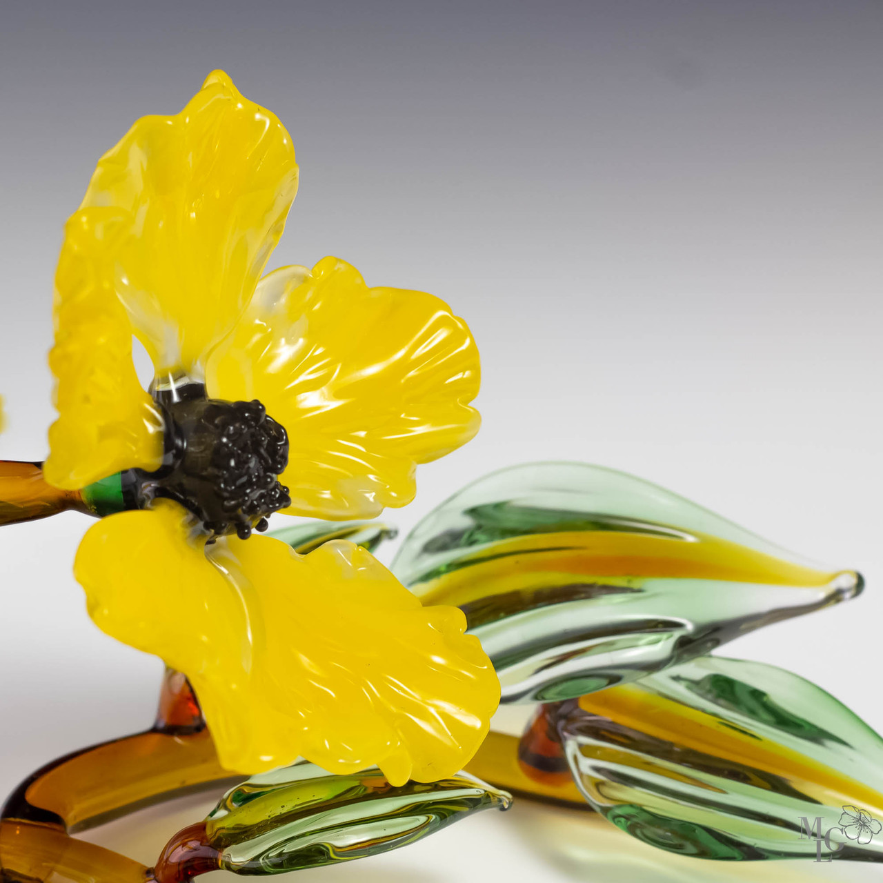 "Double Yellow Wildflower " / Glass Flower Sculpture - Morning Light Glass