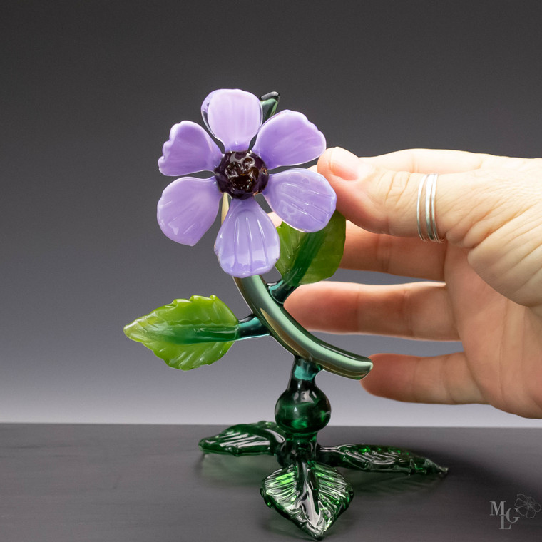 Single Violet Glass Flower/ Botanical Art Glass For Your Home