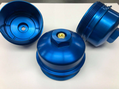 6.0L Powerstroke Oil Filter Cap with Port Anodized Blue - J J Motorsports
