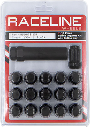 Raceline Wheels Lug Nuts Spline Socket 1/2"-20 With Spline Key Black 16 ...
