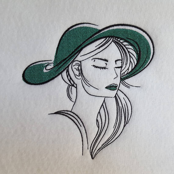 Machine Embroidery Design - Shaded Hat Modern Ladies #4