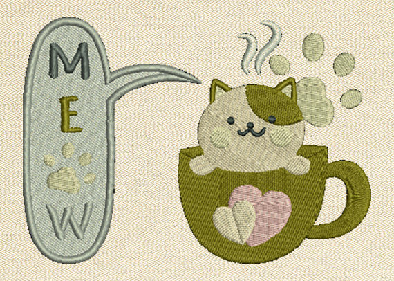 In The Hoop Machine Embroidery Design - Meow Mug Rug