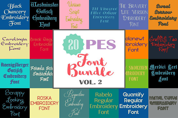 Machine Embroidery Fonts - 20 PES Font Bundle - Volume 2