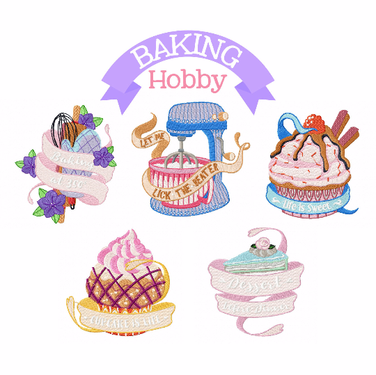 Machine Embroidery Designs - Baking Hobby Collection of 6