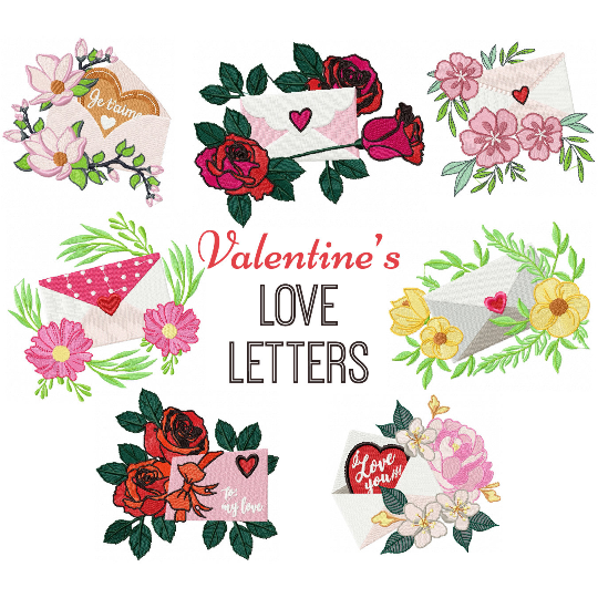 Machine Embroidery Designs - Valentine Love Letter Collection of 7