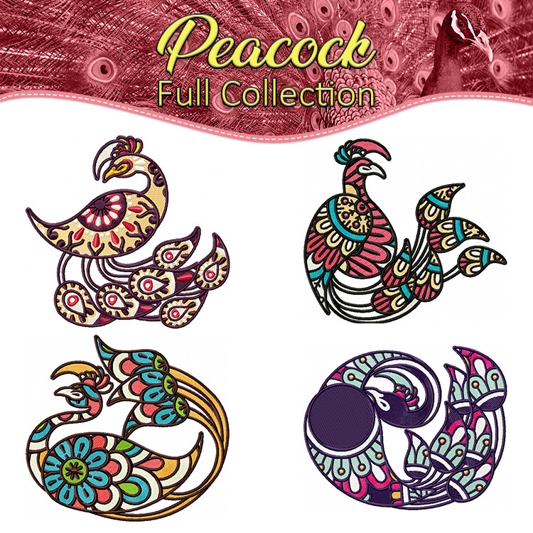 Machine Embroidery Designs - Peacock Collection of 4