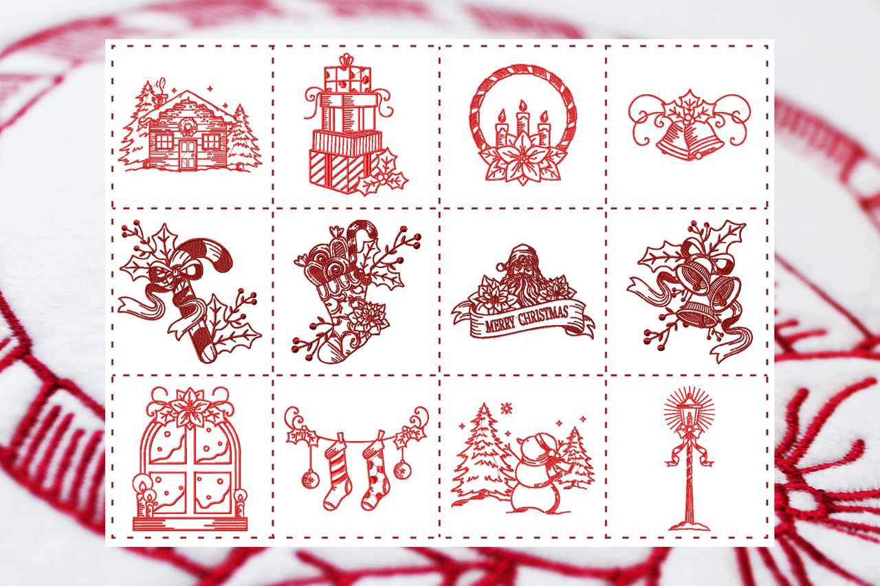 Machine Embroidery Designs - Christmas Redwork Collection