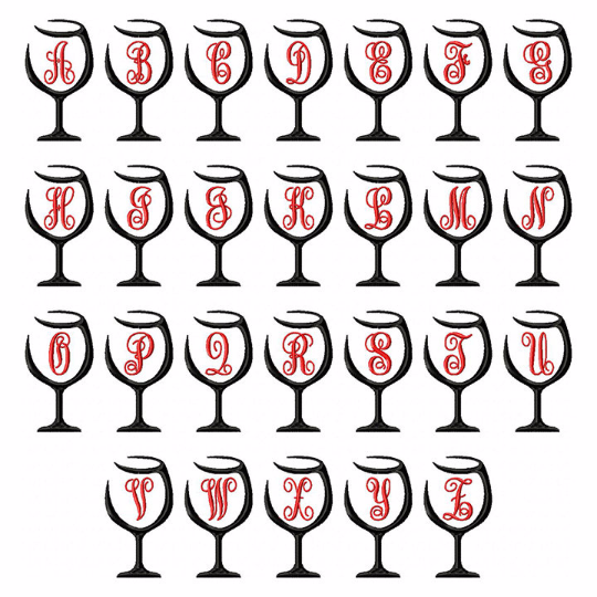 Machine Embroidery Monogram - Wine Glass Frame